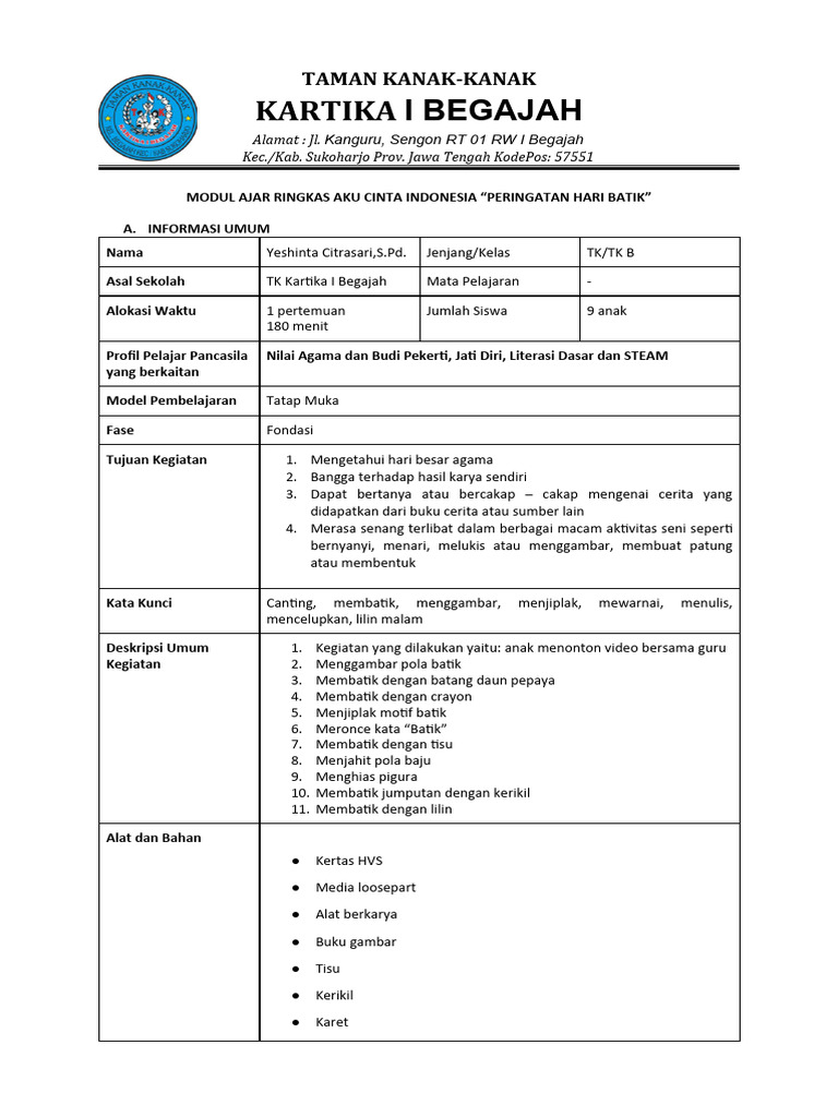 Modul Ajar Membatik | PDF | Griya & Taman