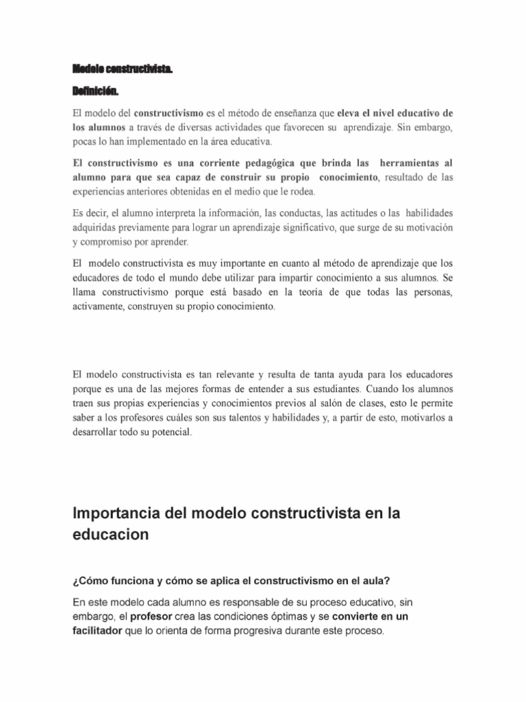 INVESTIGACION # 1 - Importancia Del Modelo Constructivista en La Educacion | PDF