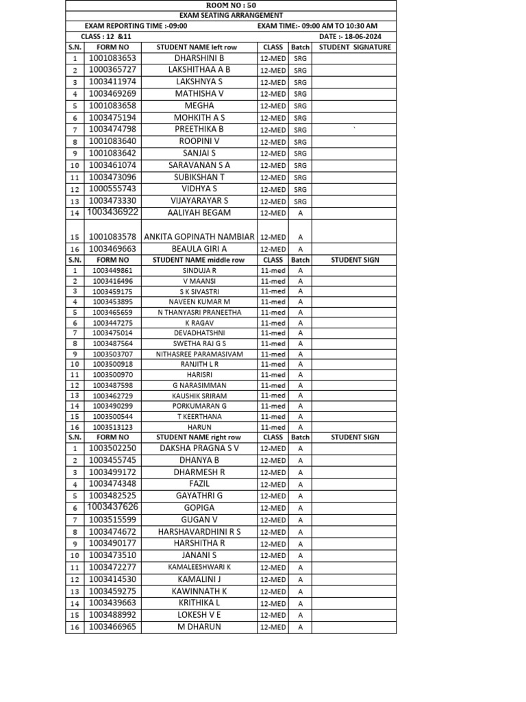 18-06-2024 Exam Seating Arrangment | PDF