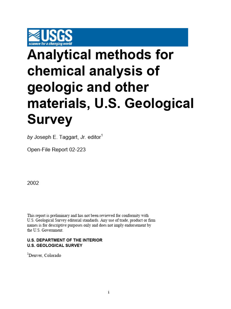 Analytical Methods For Chemical Analysis of Geologic and Other ...