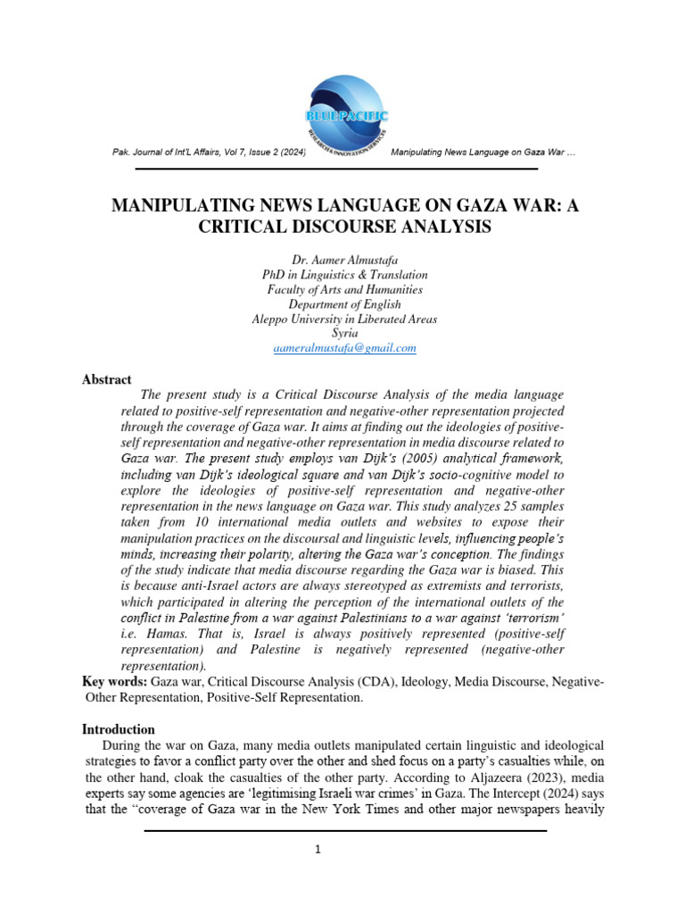 1 Manipulating News Language On Gaza War A Critical Discourse Analysis ...