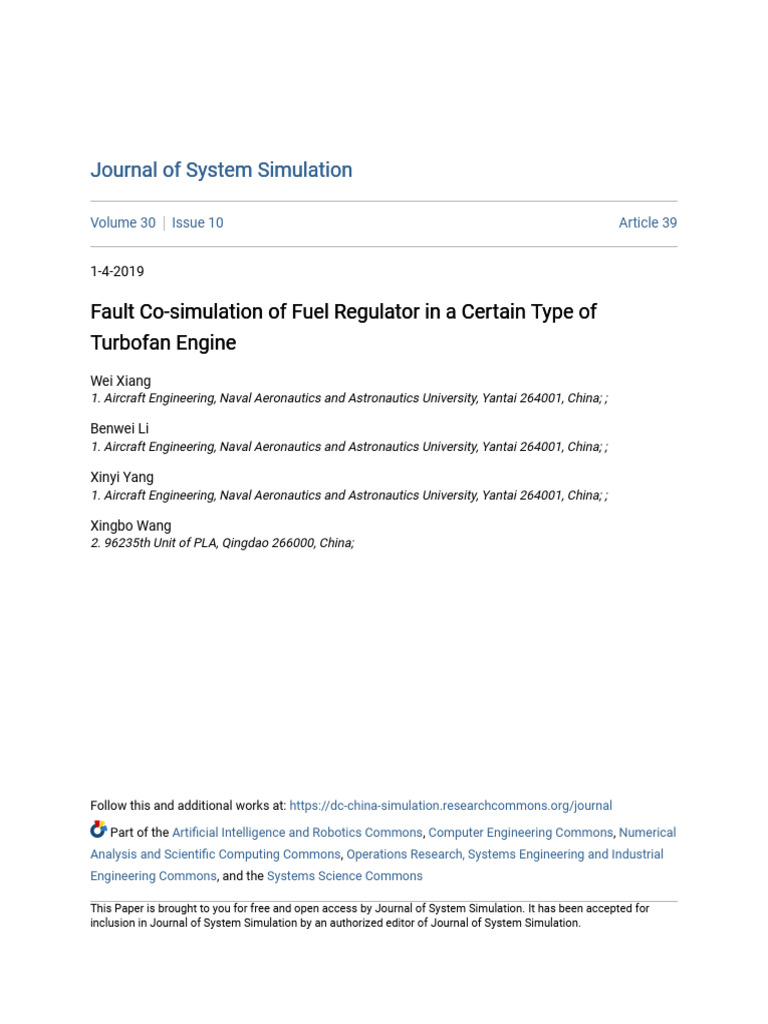 Fault Co-Simulation of Fuel Regulator in A Certain Type of Turbof | PDF