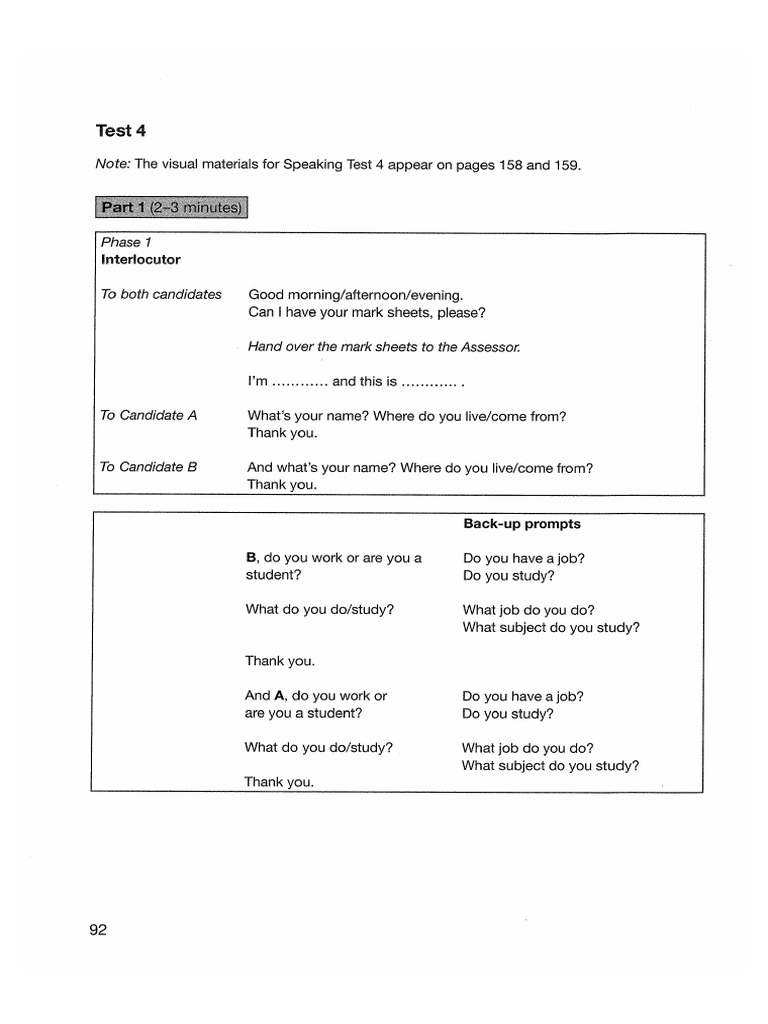 Test 4 - Speaking of B1 Preliminary | PDF