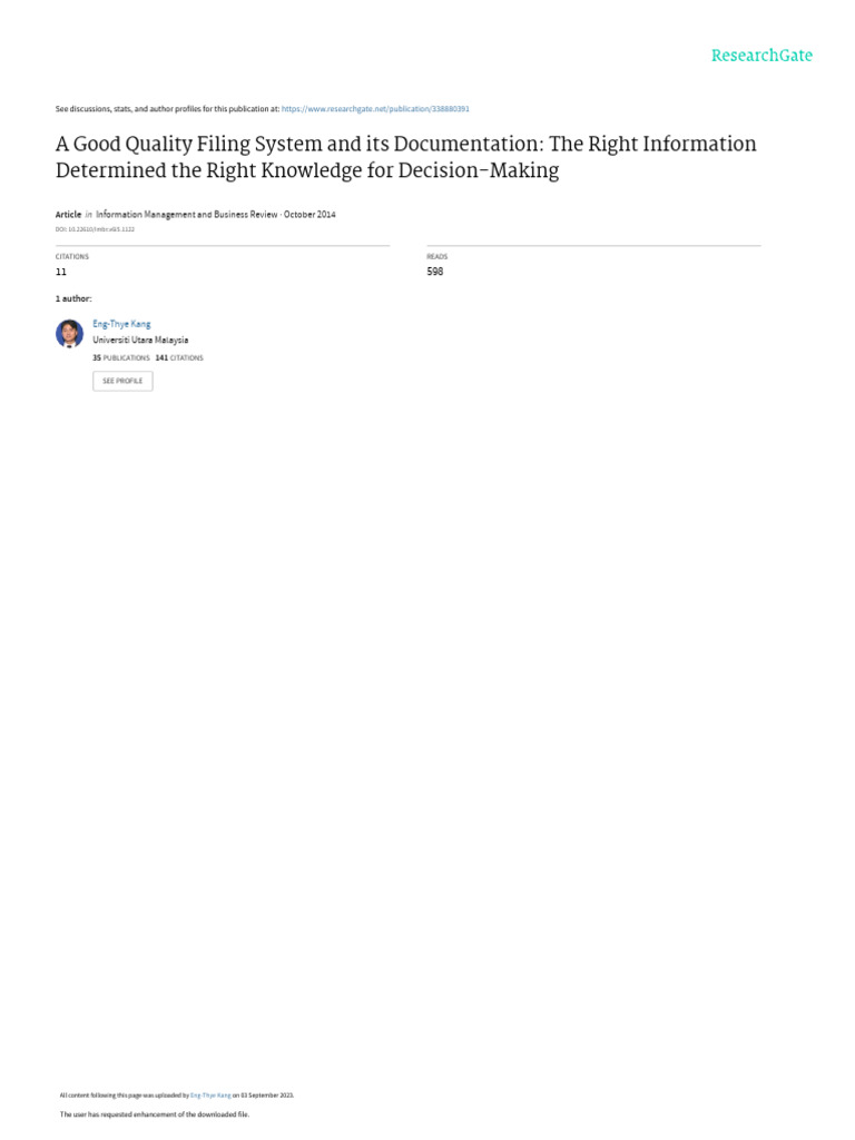 AGood Quality Filing Systemandits Documentation | PDF | Databases ...