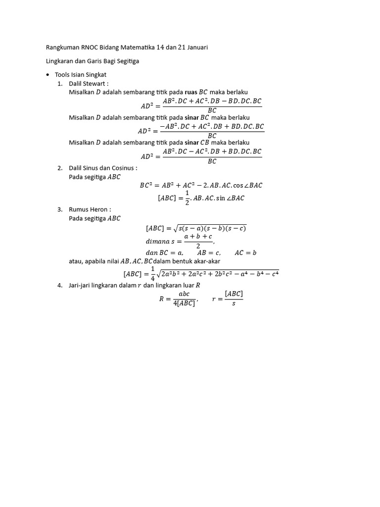 Rangkuman RNOC Bidang Matematika 14 Dan 21 Januari | PDF