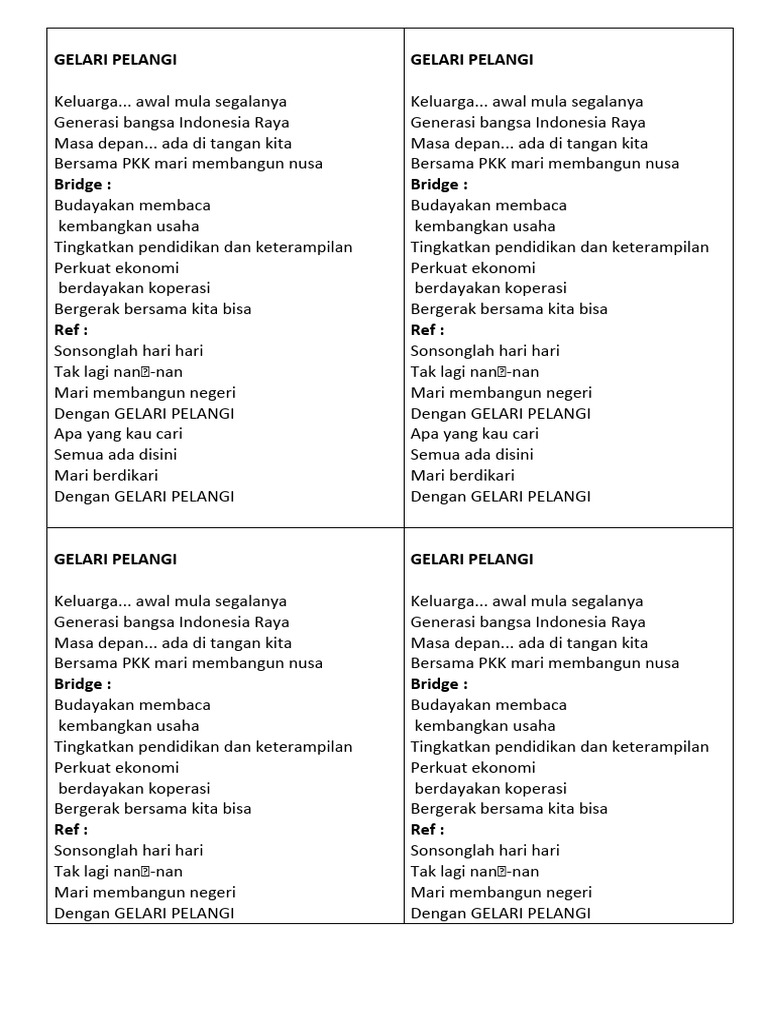 lIRIK GELARI PELANGI | PDF