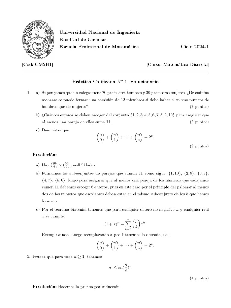 CM2H1 PC2 Sol 2024 1 | PDF | Lógica matemática | Conceptos matemáticos