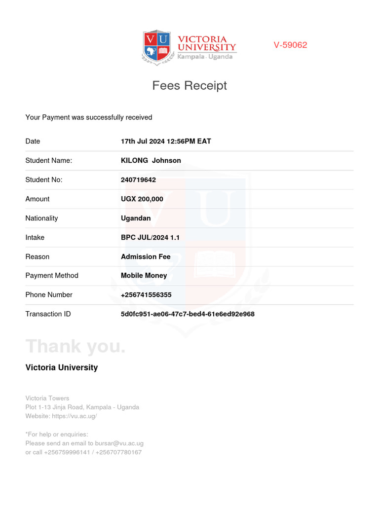 Vclass Payment Receipt | PDF