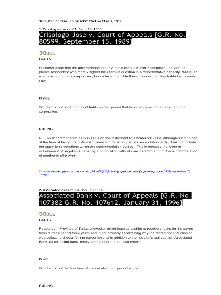 3rd Batch of Cases | PDF | Loans | Negotiable Instrument