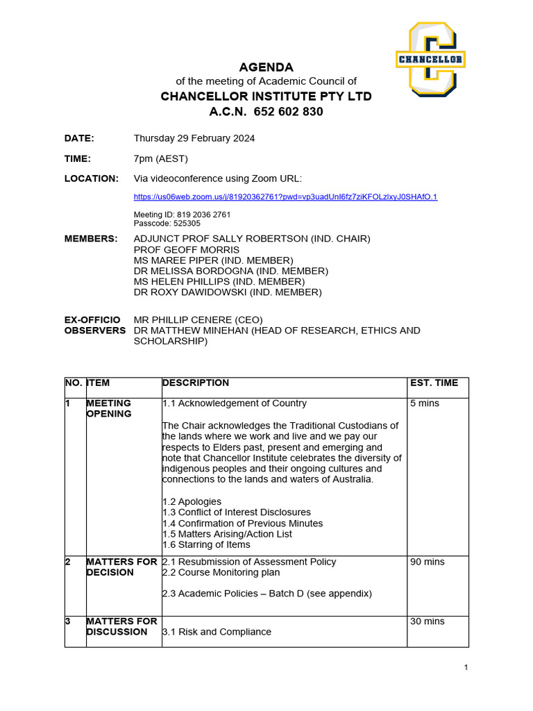 Agenda For 29 February 2024 Ac Meeting | PDF
