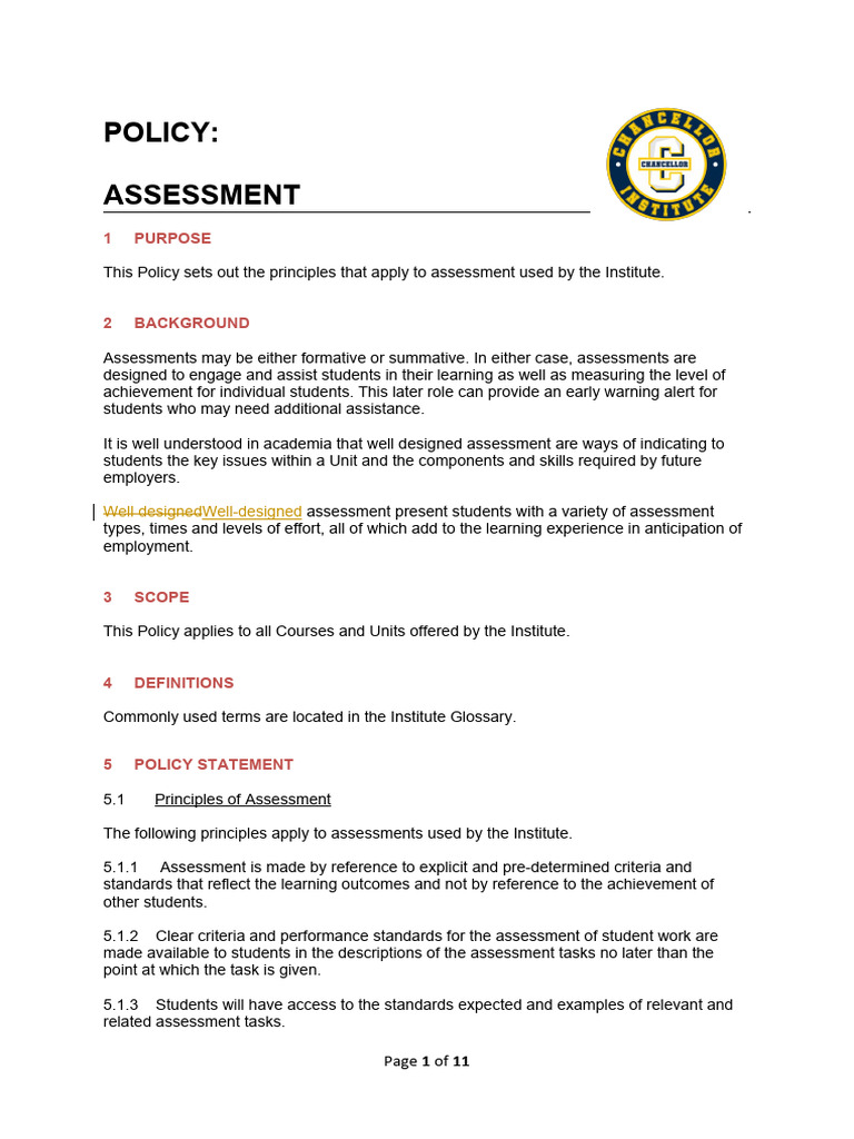 56 Policy - Assessment v2 - Typos | PDF | Educational Assessment ...