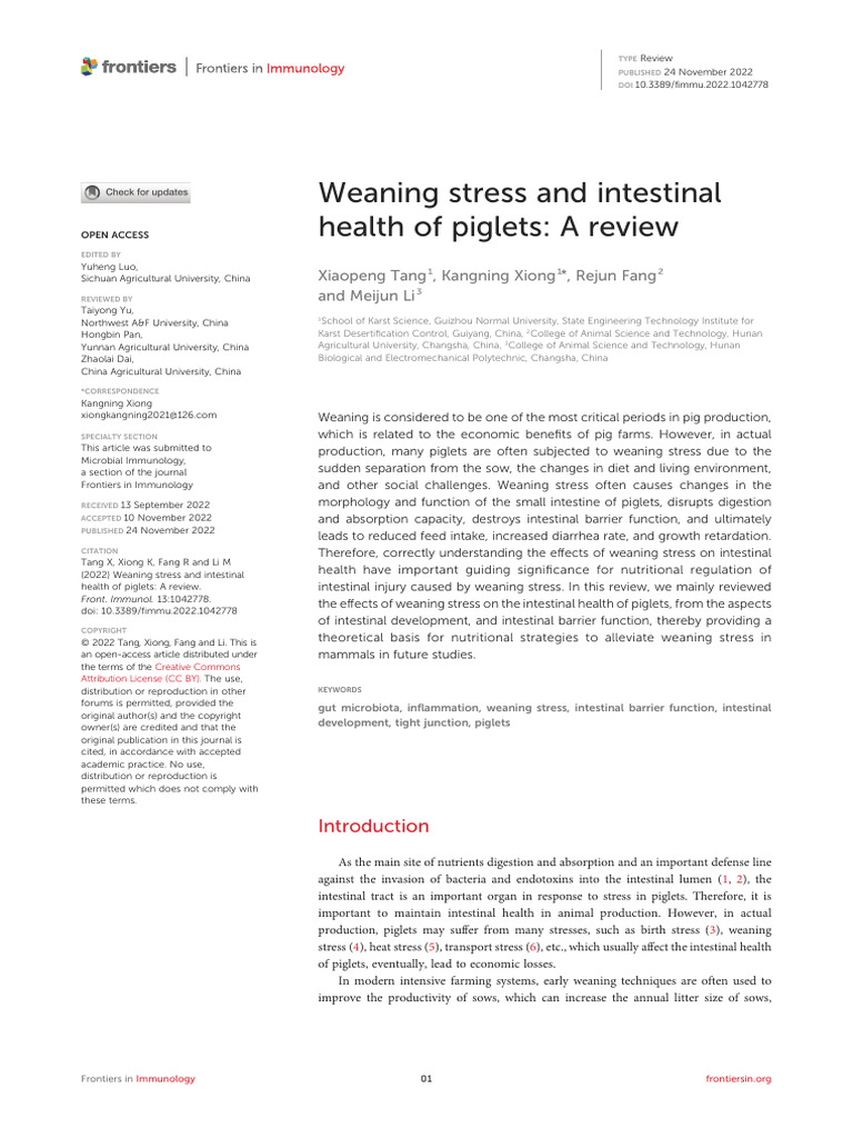 Weaning Stress and Intestinal Health of Piglets A | PDF ...