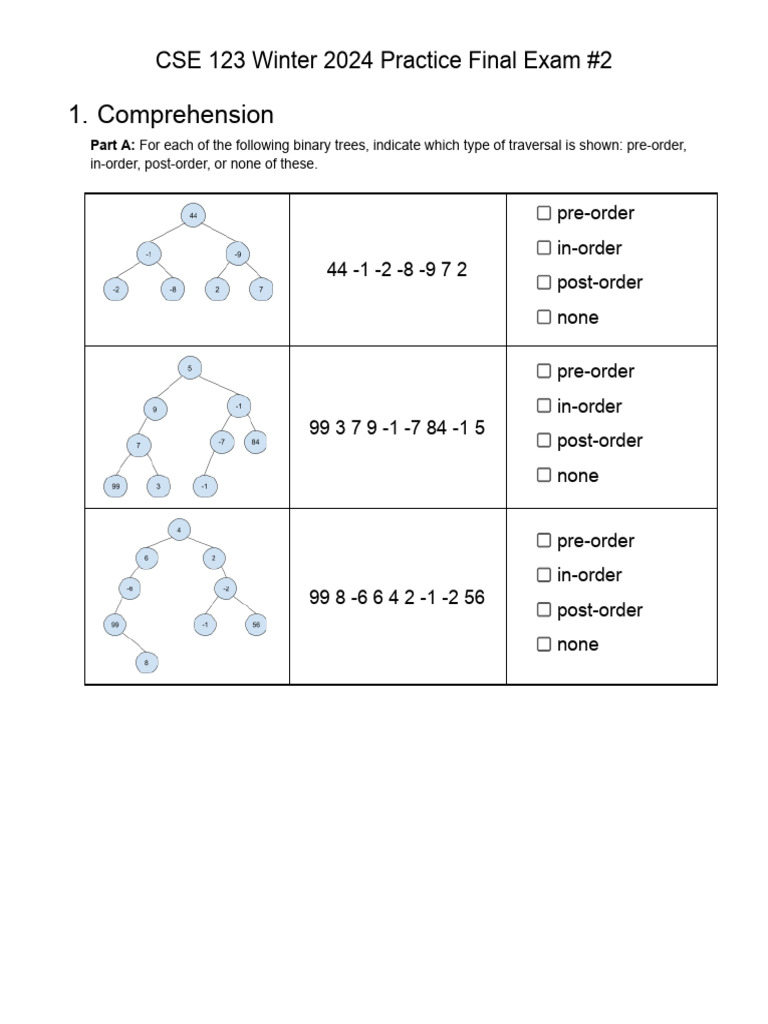 CSE 123 Winter 2024 Final Exam Practice | PDF | Computer Programming ...