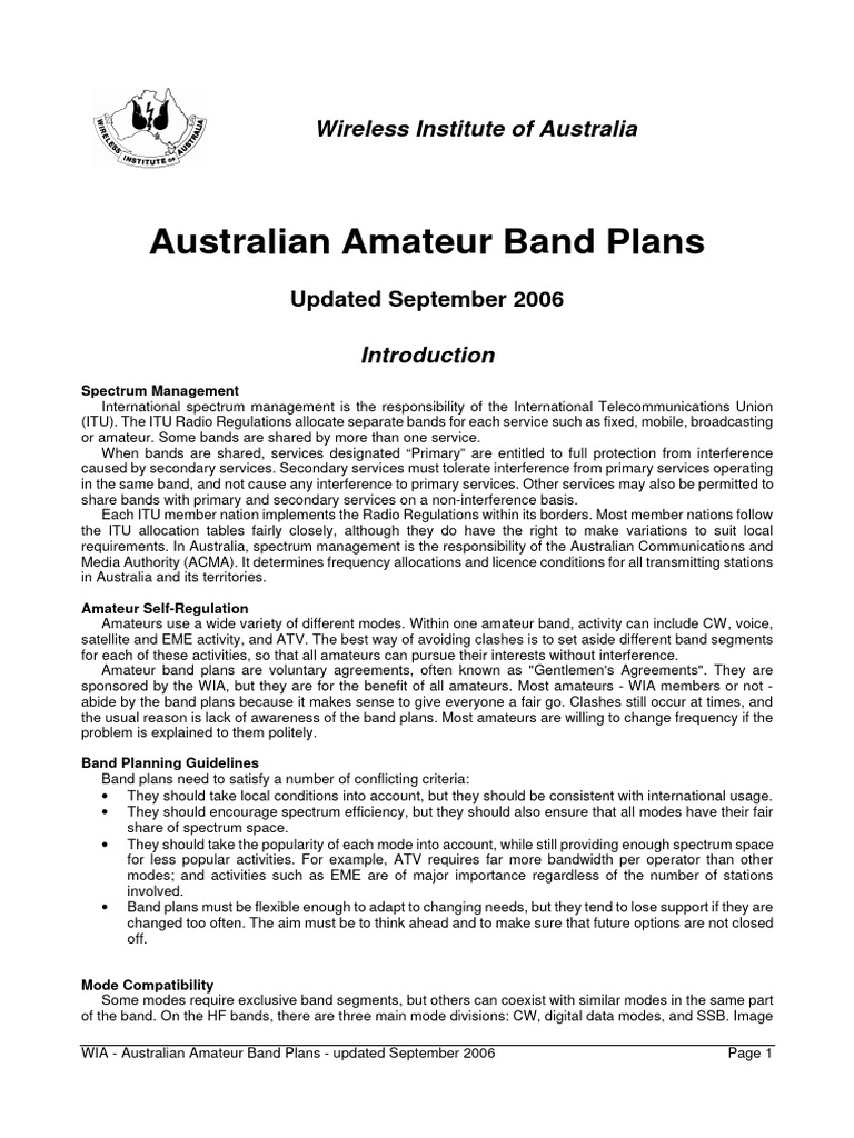 Australian Amateur Band Plans 060922 | PDF | Radio Spectrum | Amateur Radio
