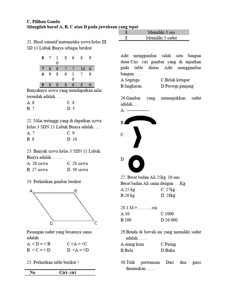 C. Pilihan Ganda Silangilah Huruf A, B, C Atau D Pada Jawabaan Yang ...