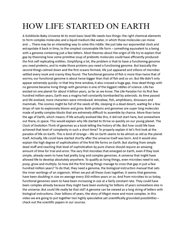 How Life Started On Earth | PDF | Life | Abiogenesis