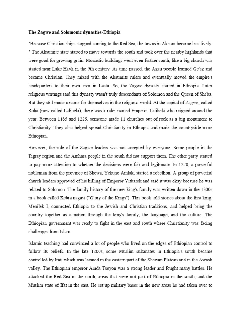 The Zagwe and Solomonic Dynasties | PDF | Ethiopia