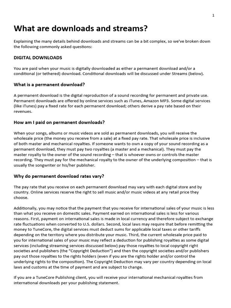 What Are Downloads and Streams | PDF | Streaming Media | Royalty Payment