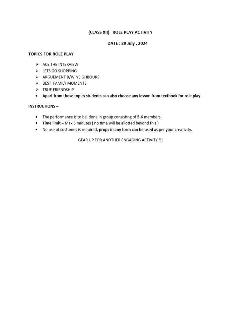 Class Xii Role Play | PDF