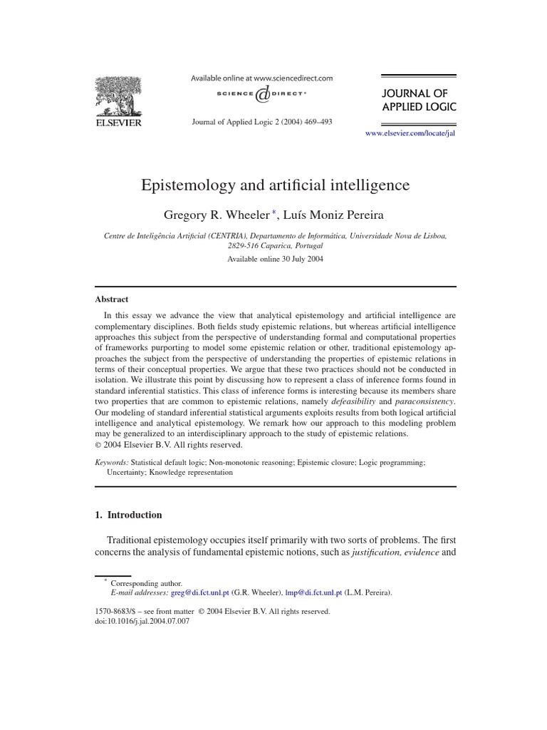 Epistemology and Artificial Intelligence 2004 Journal of Applied Logic | PDF | Epistemology ...