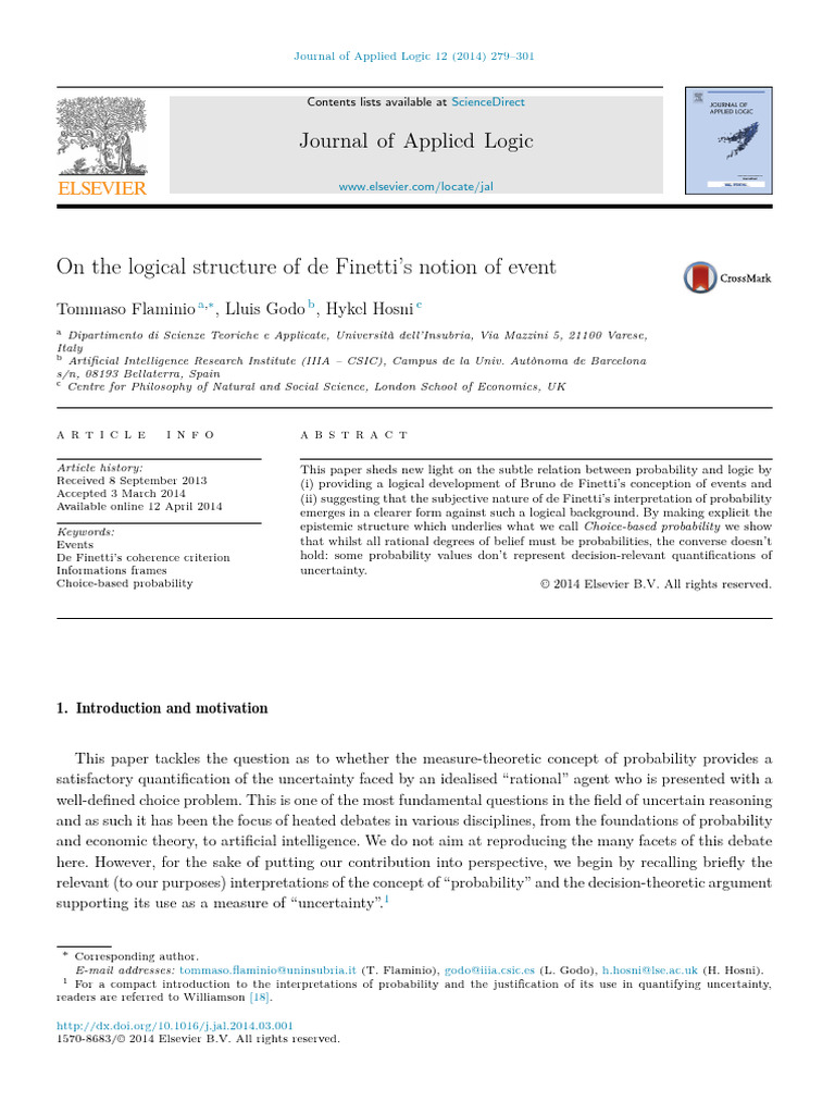 On The Logical Structure of de Finetti S Notion o 2014 Journal of Applied Lo | PDF ...