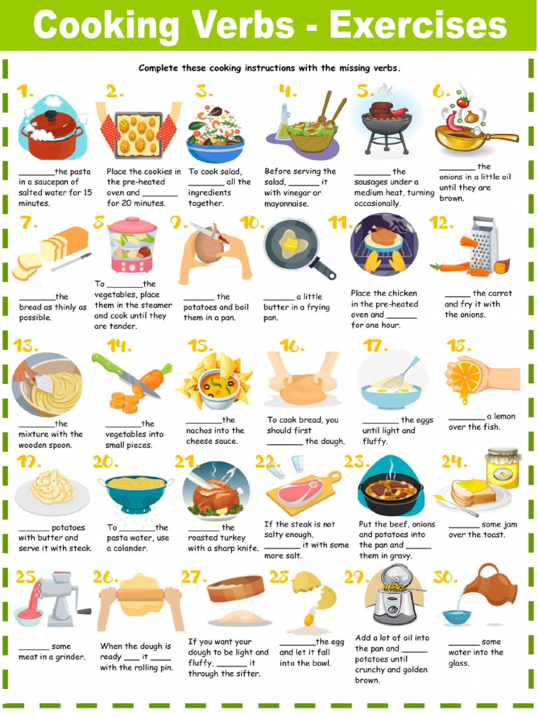 Cooking Verbs Exercises | PDF