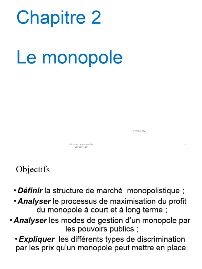 Micro II FSEG - Le Monopole | PDF | Monopole | Commercialisation