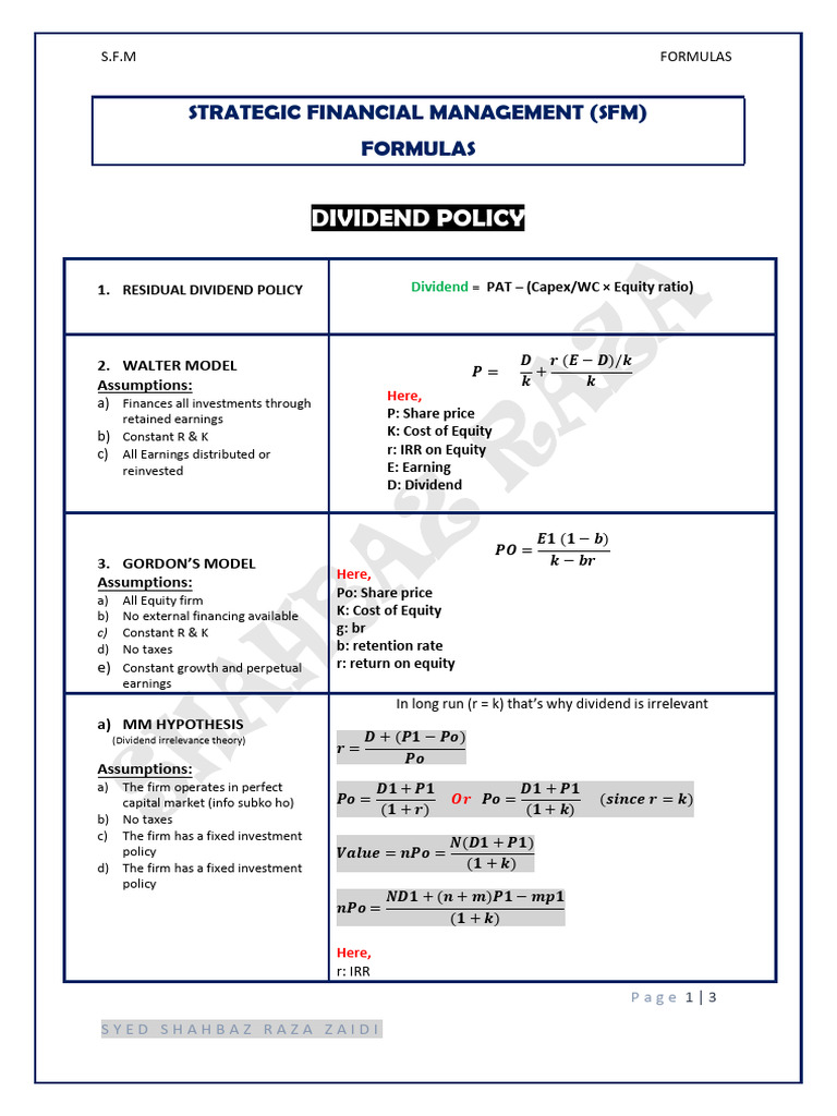 SFM Formulas | PDF | Dividend | Business