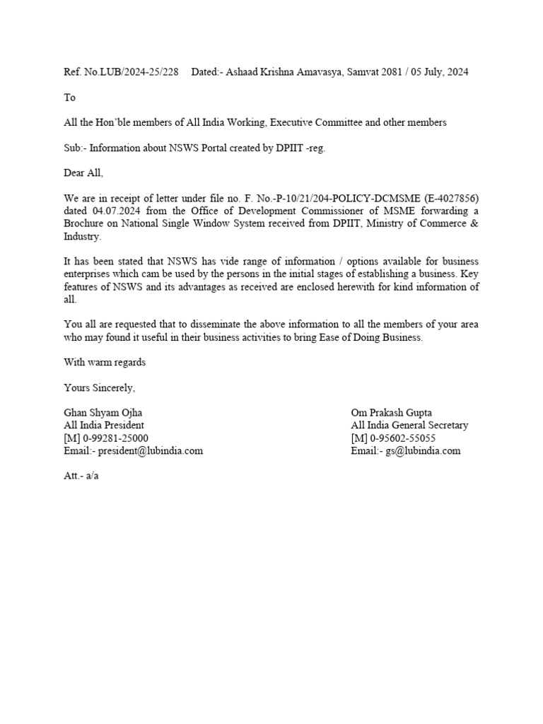 Ref 228 Information About NSWS Portal Created by DPIIT - Reg. | PDF ...