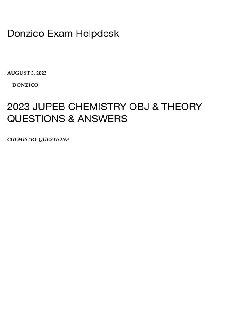 2023 Jupeb Chemistry Obj & Theory Questions & Ans | PDF