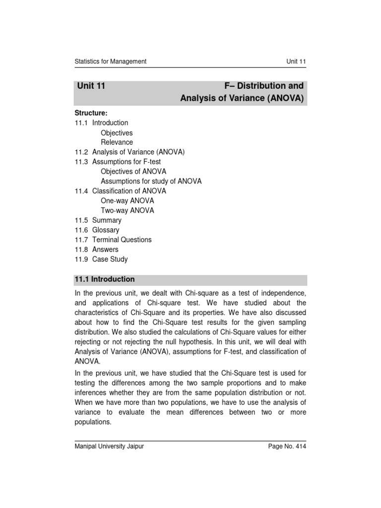 ANOVA and F-Test in Statistics | PDF | Analysis Of Variance | F Test