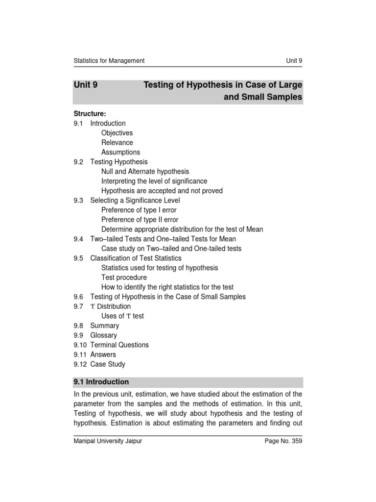 Unit 09 - Testing of Hypothesis in Case of Large and Small Samples ...