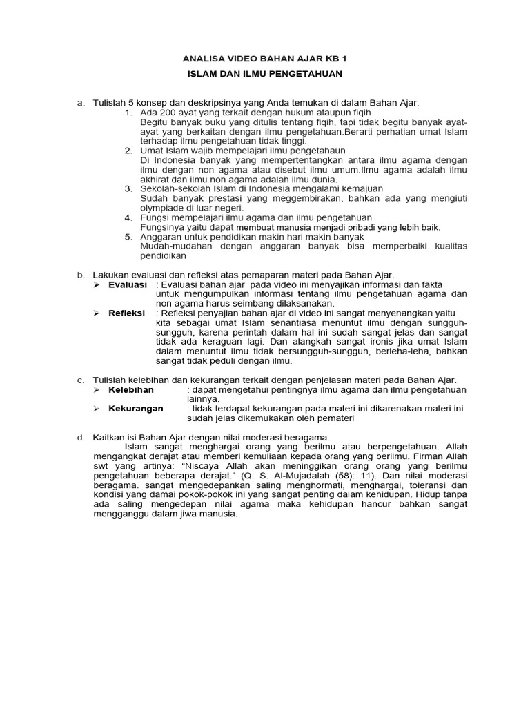 Analisa Bahan Ajar KB 1 Keilmuan Pai | PDF