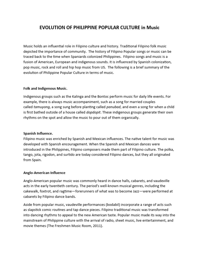 Evolution of Philippine Music Culture | PDF | Entertainment | Popular Music