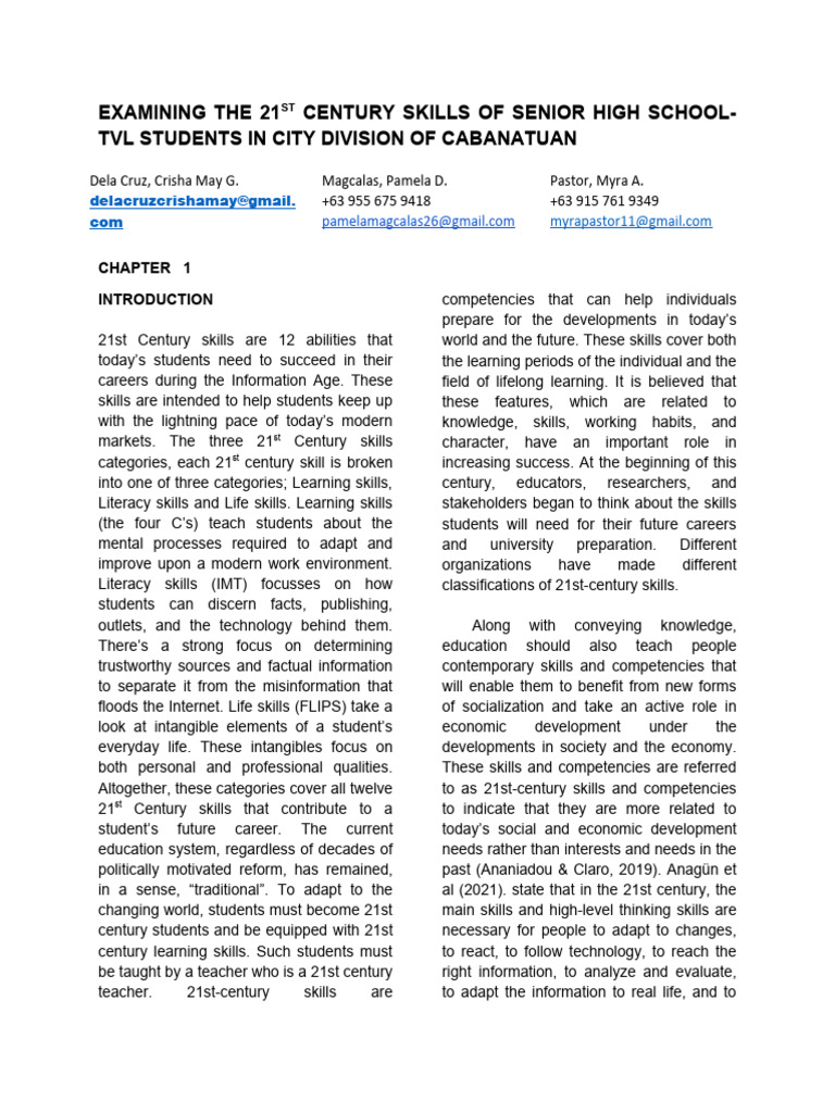 21st Century Skills of Senior High TVL Students | PDF | Sampling ...