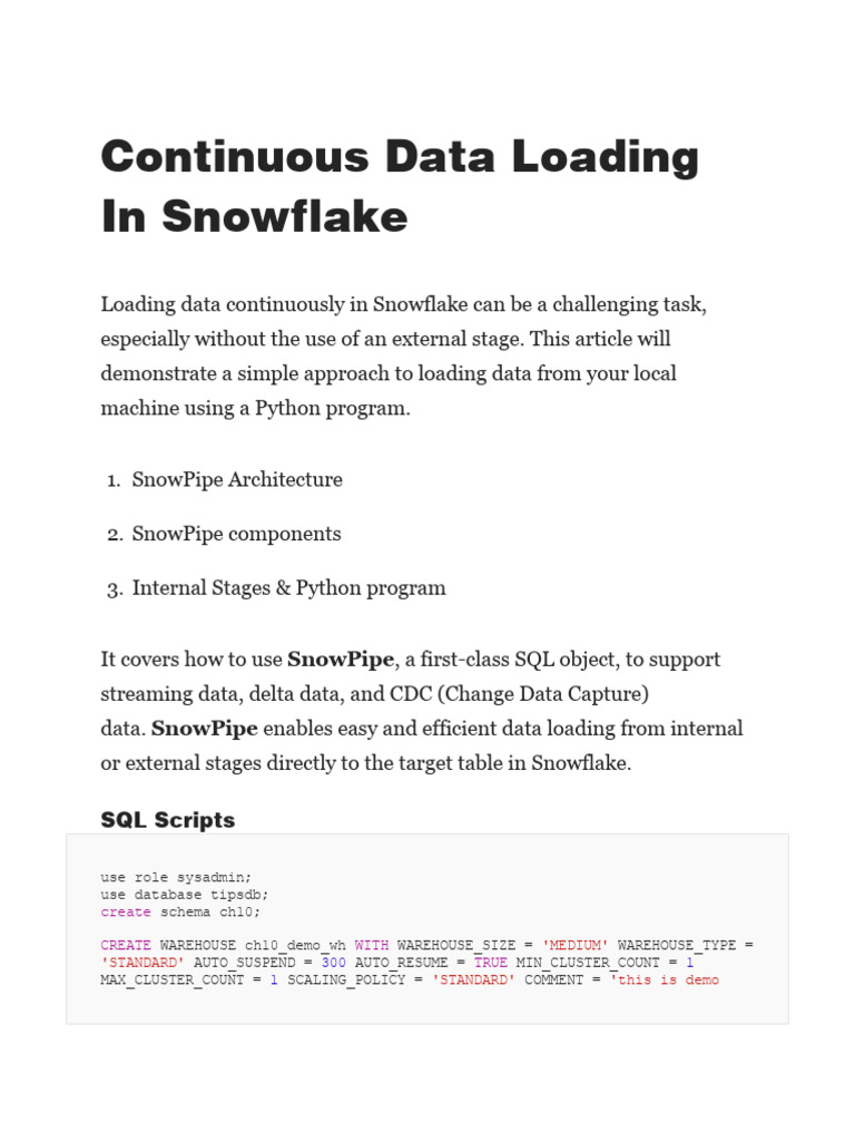 SNOWPIPE-Continuous Data Loading in Snowflake | PDF | Computing | Data ...
