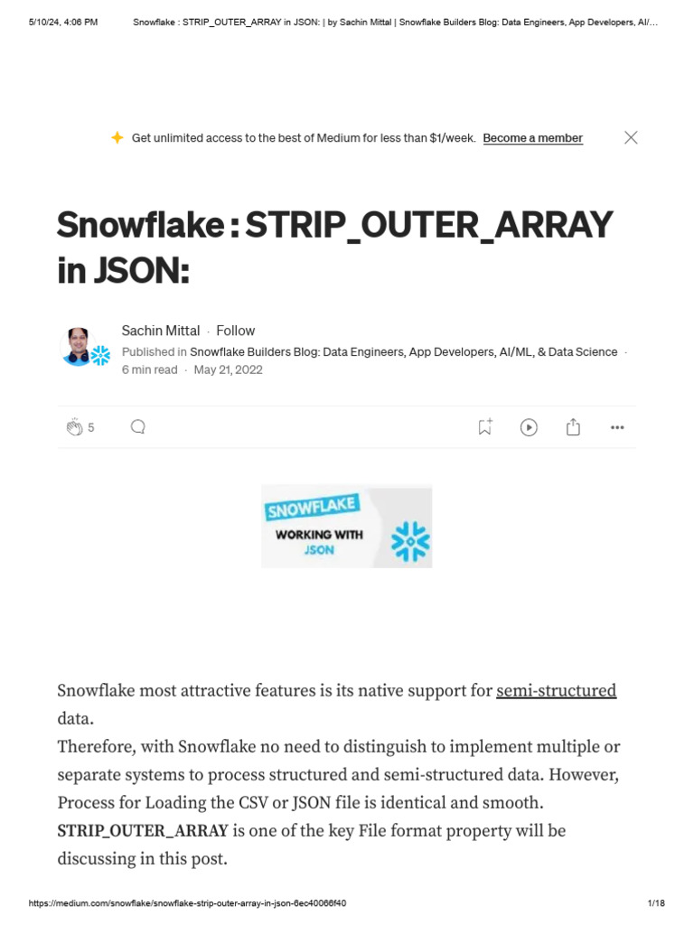 Snowflake: STRIP - OUTER - ARRAY in JSON:: Sachin Mittal | PDF | Json | File Format