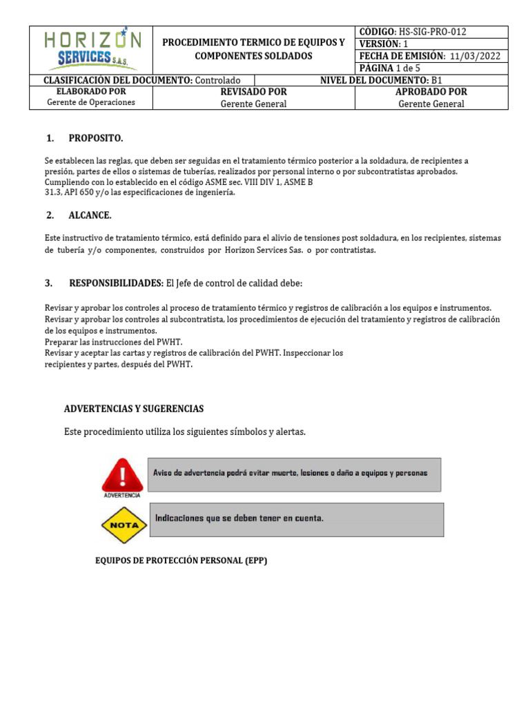 Hs-Sig-Pro-012 Tratamiento Termico Equipos y Componentes Soldados V1 ...