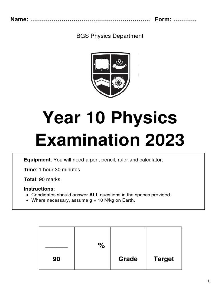 Year 10 Physics Exam 2023 | PDF | Atomic Nucleus | Force