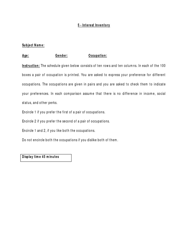 P 3interest Inventory | PDF | Career & Growth | Teaching Methods & Materials