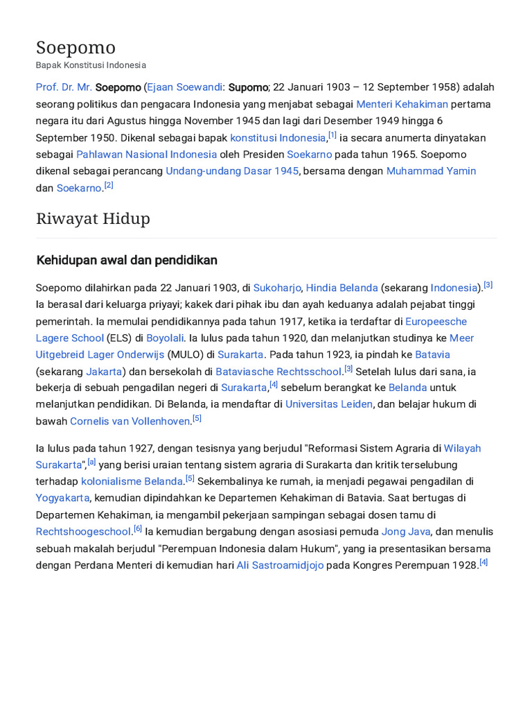 Soepomo - Wikipedia Bahasa Indonesia, Ensiklopedia Bebas | PDF
