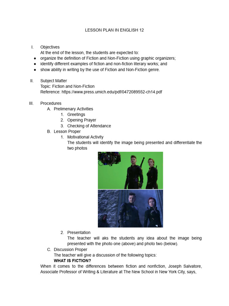 Prose Lesson Plan: Fiction vs. Non-Fiction | PDF | Non Fiction | Writing