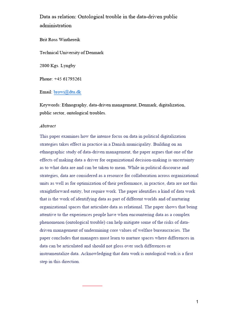 Data As Relation: Ontological Trouble in The Data-Driven Public Administration | PDF | Data ...