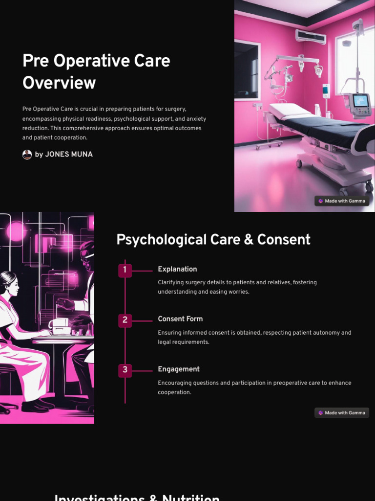 Pre Operative Care Overview | PDF | Surgery | Clinical Medicine