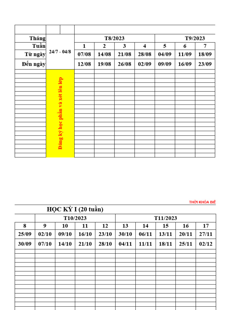 M02 - TKB - Mẫu Thời Khóa Biểu Năm Học 2023 - 2024 Dược | PDF