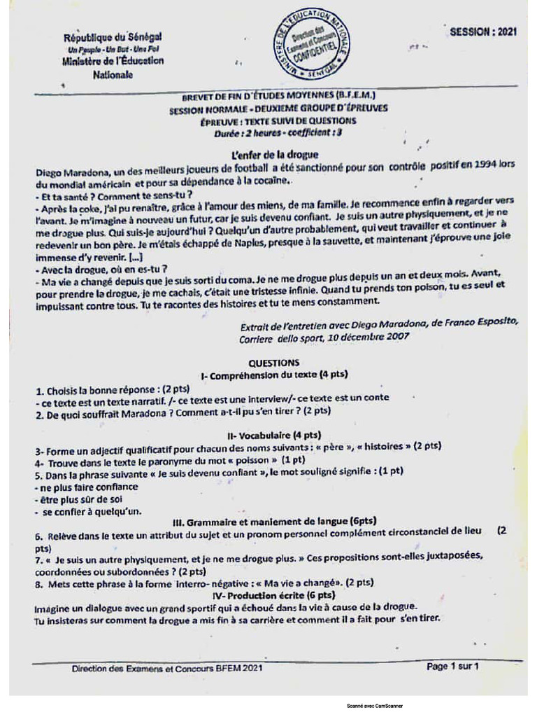 TSQ 2nd Tour BFEM 2021 | PDF