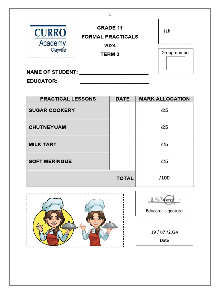Grade 11 Term 3 Formal Practical Booklet - 2024 | PDF | Meringue | Fruit Preserves