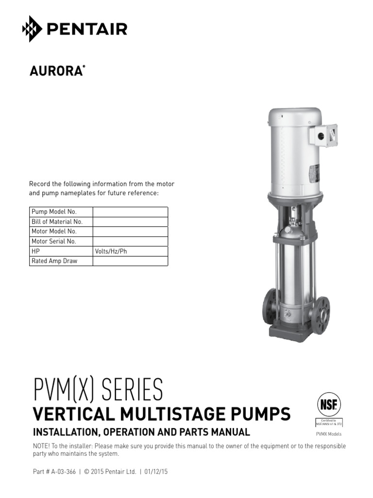 Jockey Pump PVM - Manual | PDF | Pump | Screw