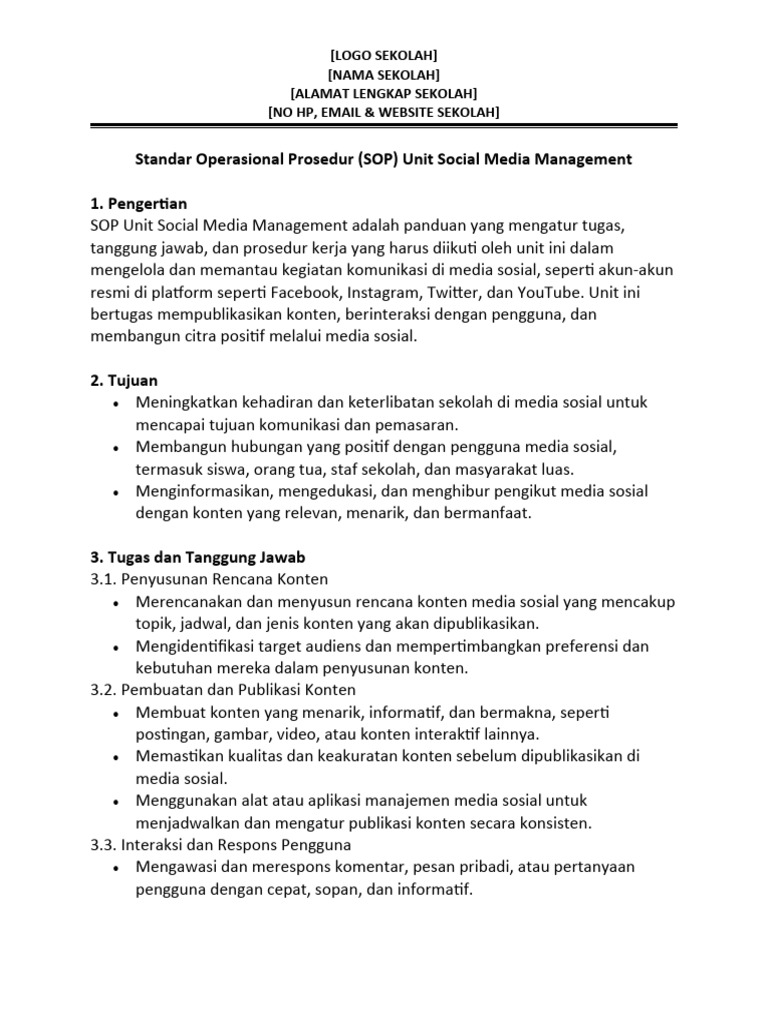 SOP Unit Social Media Management | PDF