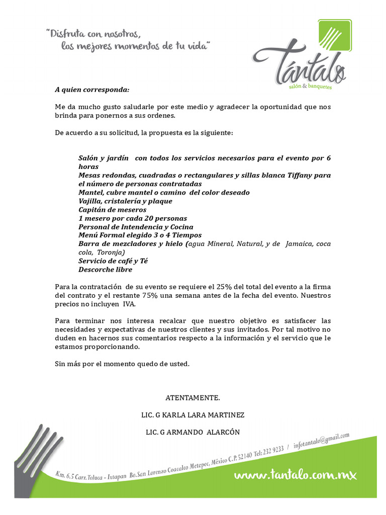 Cotizacion Paquetes Tantalo XV Años 2022 | PDF | ensalada | Salsa